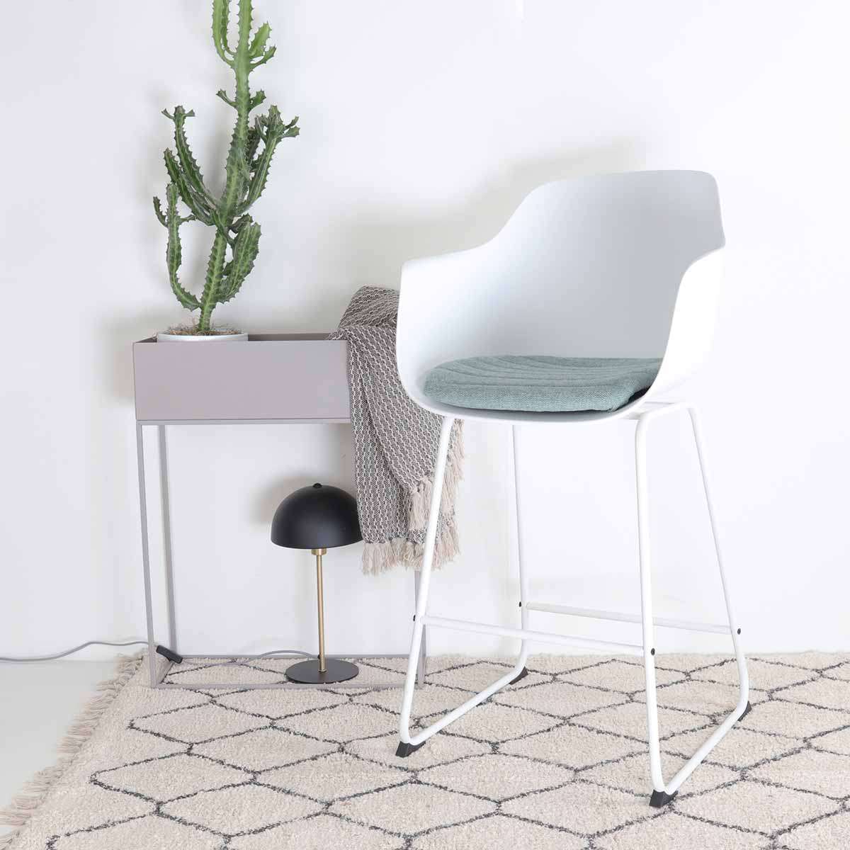 Barkruk Nino-Liz wit met armleuningen en zitkussen (zithoogte 65 cm ...