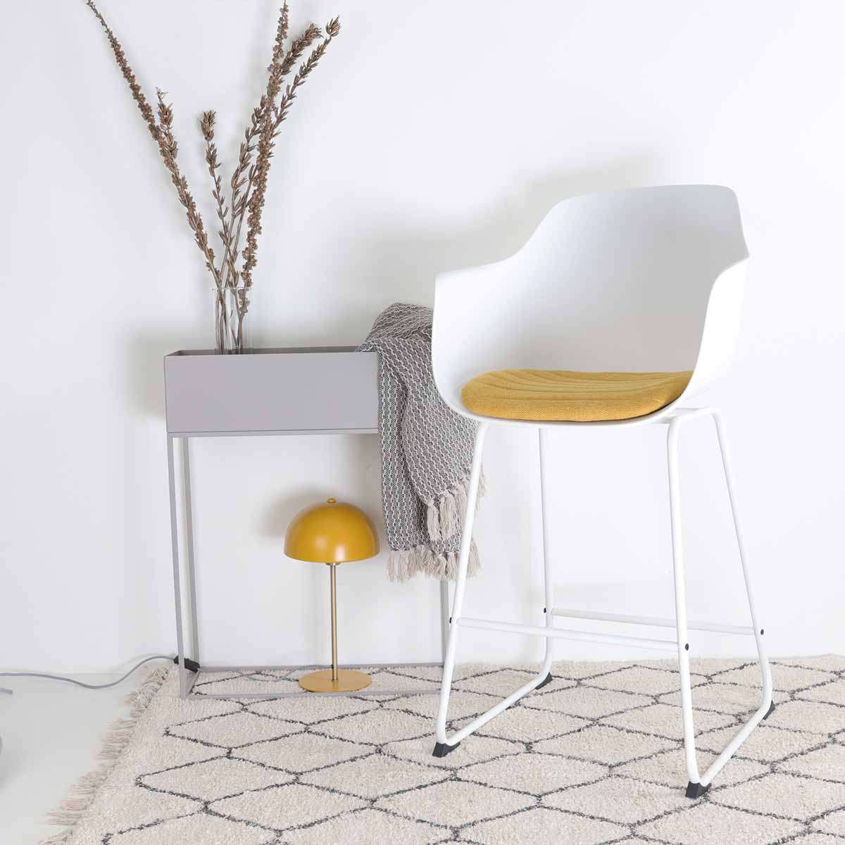 Barkruk Nino-Liz wit met armleuningen en zitkussen (zithoogte 65 cm ...