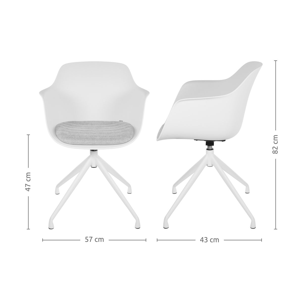Draaibare eetkamerstoel Nola-Liz wit - met armleuningen (incl ...