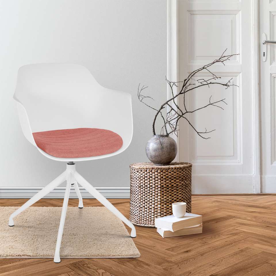 Draaibare eetkamerstoel Nola-Liz wit - met armleuningen (incl ...