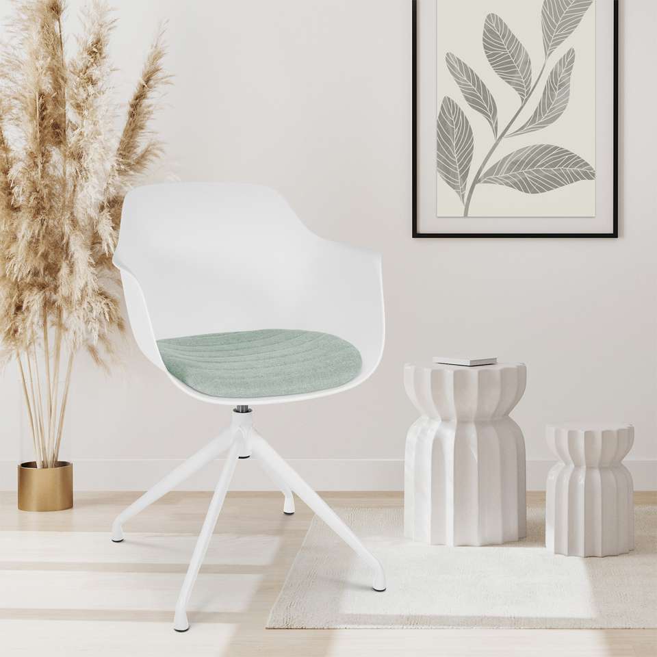 Draaibare eetkamerstoel Nola-Liz wit - met armleuningen (incl ...