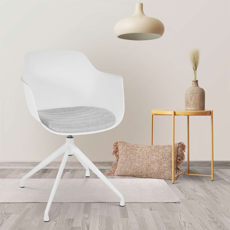 Draaibare eetkamerstoel Nola-Liz wit - met armleuningen (incl ...