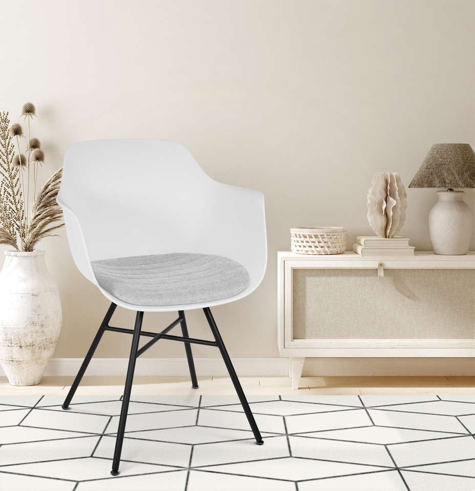 Eetkamerstoel Noa-Liz wit met armleuningen (incl. zitkussen) - zwart ...