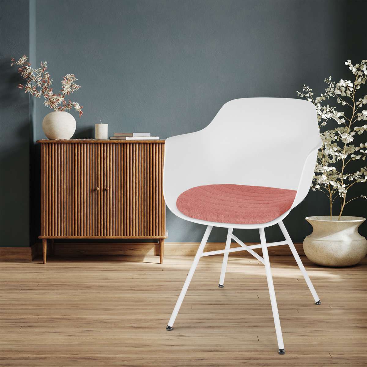 Eetkamerstoel Noa-Liz wit - met armleuningen (incl. zitkussen ...