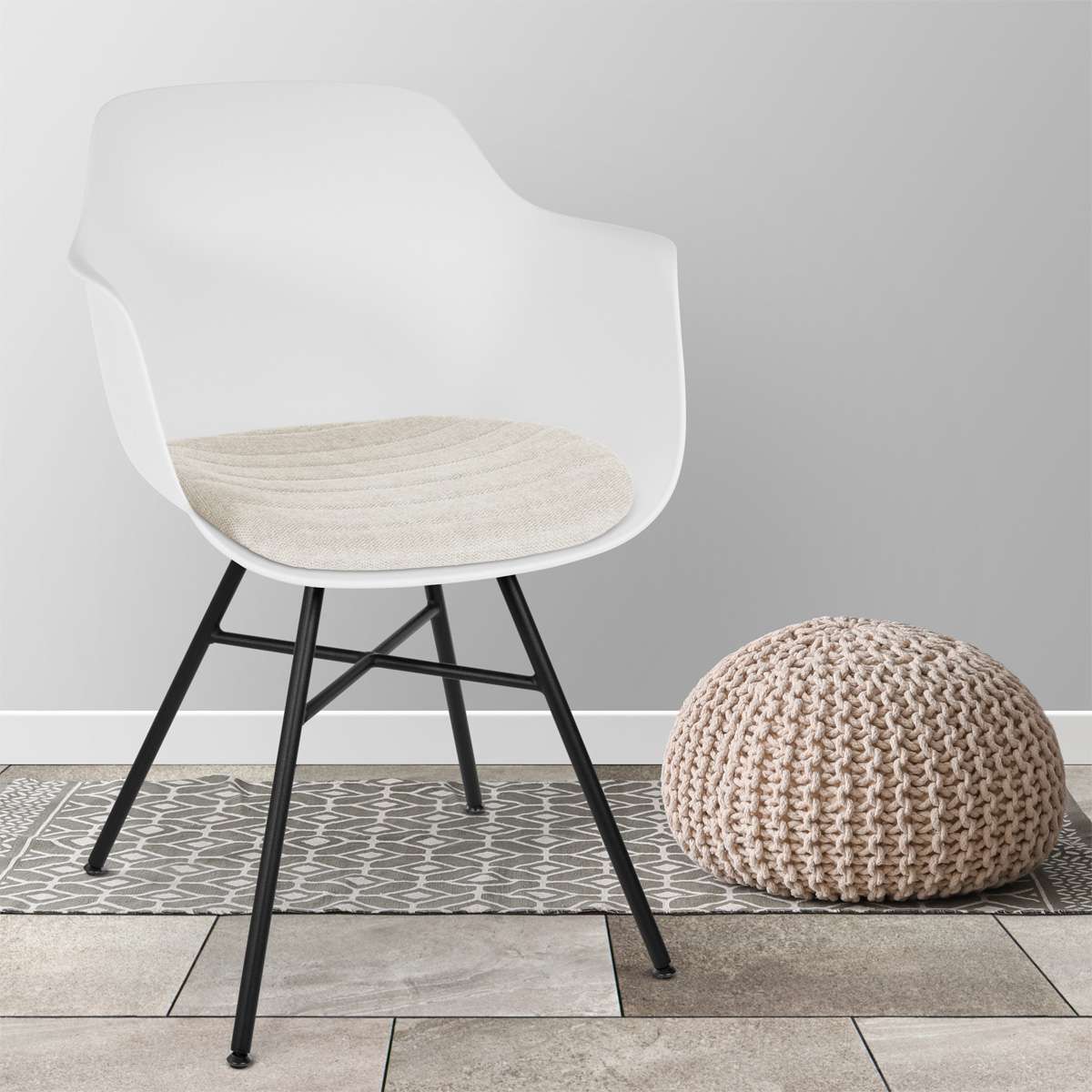 Eetkamerstoel Noa-Liz wit met armleuningen (incl. zitkussen) - zwart ...