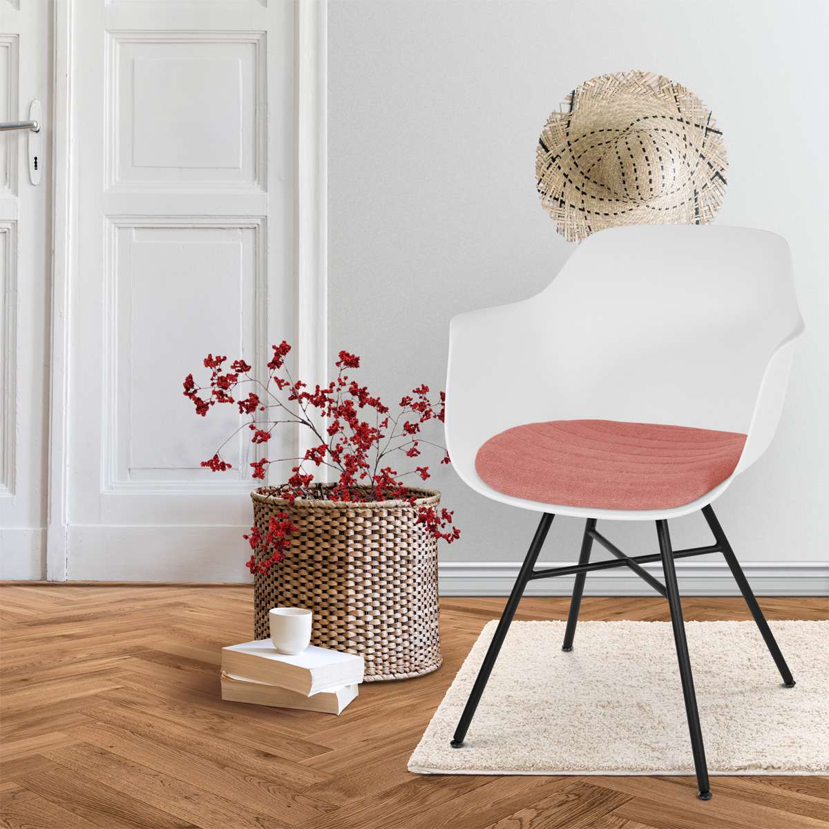 Eetkamerstoel Noa-Liz wit met armleuningen (incl. zitkussen) - zwart ...