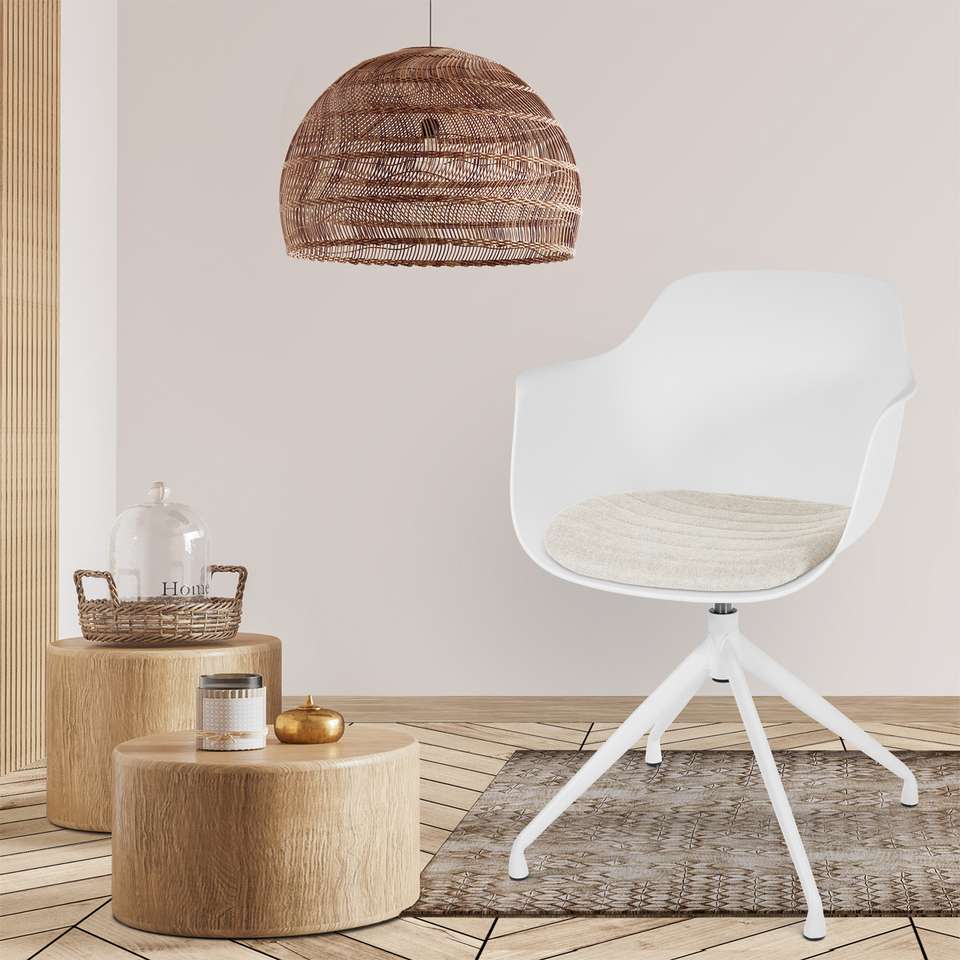 Draaibare eetkamerstoel Nola-Liz wit - met armleuningen (incl ...