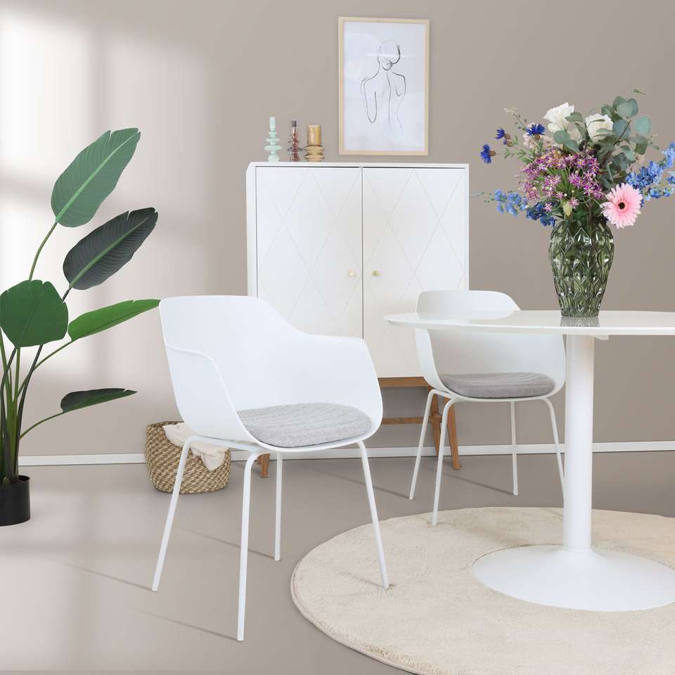 Nolon Eetkamerstoel Nora-Liz wit - met armleuningen (incl. zitkussen ...