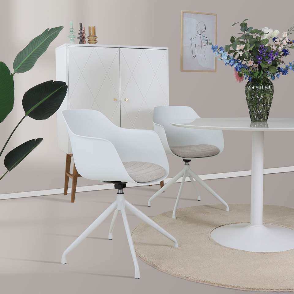 Nolon Draaibare eetkamerstoel Nola-Liz wit - met armleuningen (incl ...