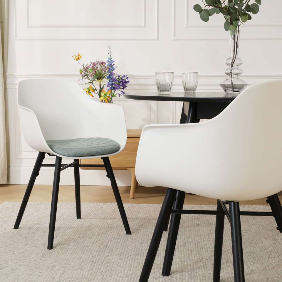 Nolon Eetkamerstoel Nova-Liz wit - zwart onderstel - met armleuningen ...