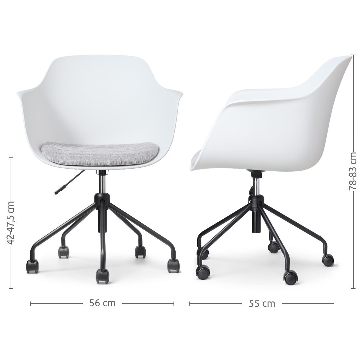 Bureaustoel Nout-Liz wit - met armleuningen (incl. zitkussen zitkussen ...