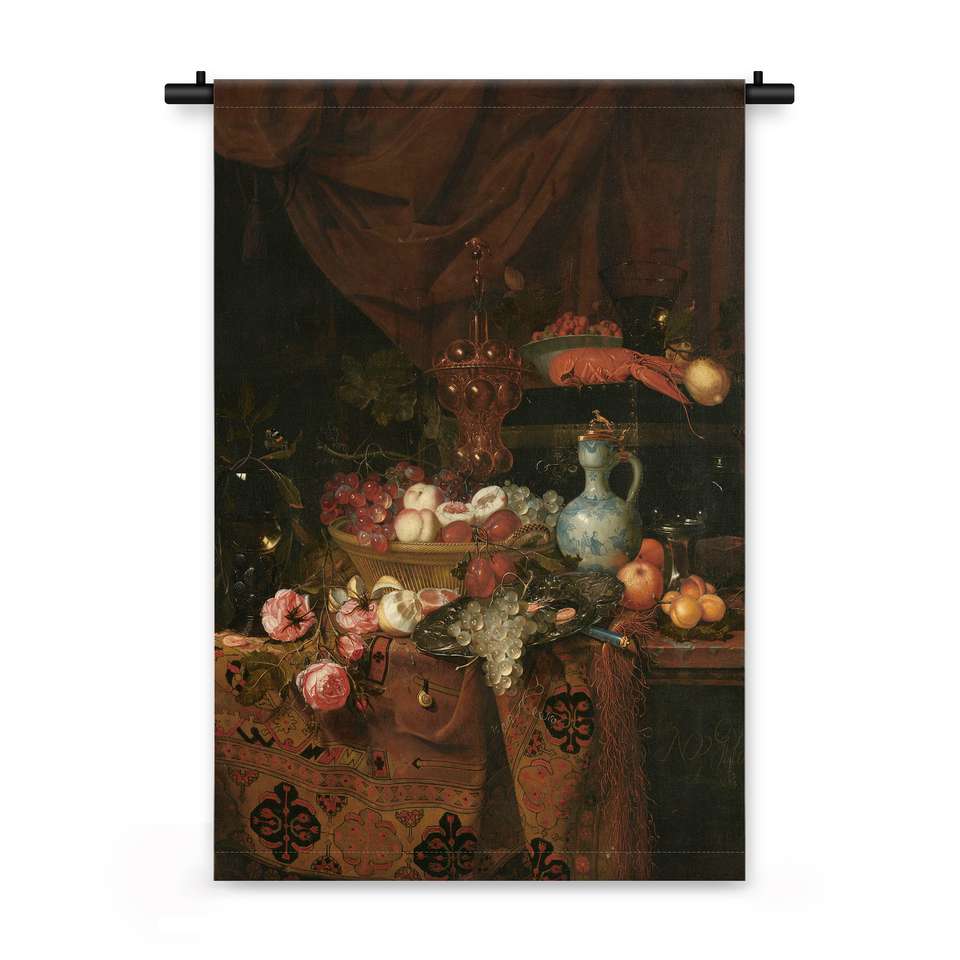 Maison de France Wandkleed Hollands stilleven op rood kleed met vruchten en bloemen. kopen? Shop ...